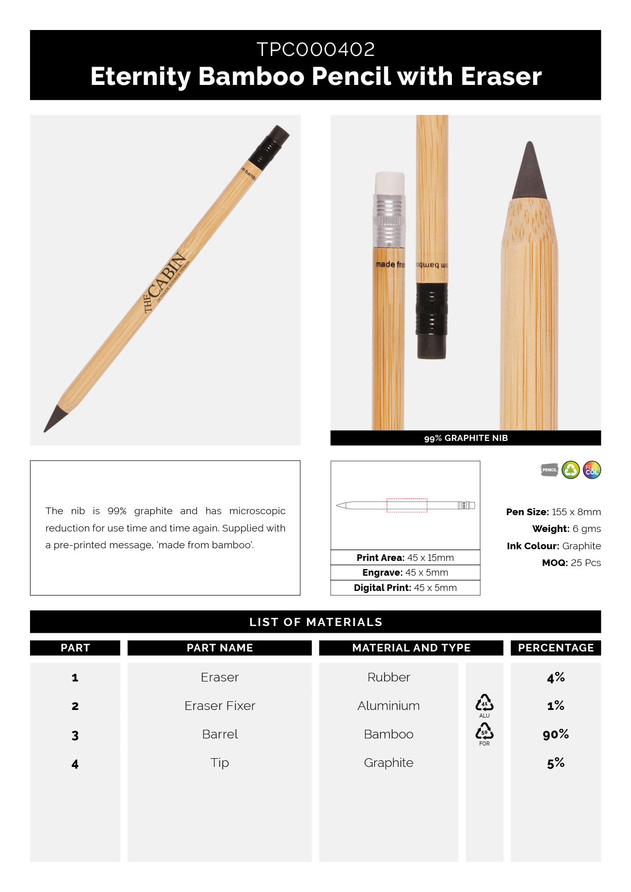 Eternity Bamboo Pencil with Eraser | Willsmer Wagg