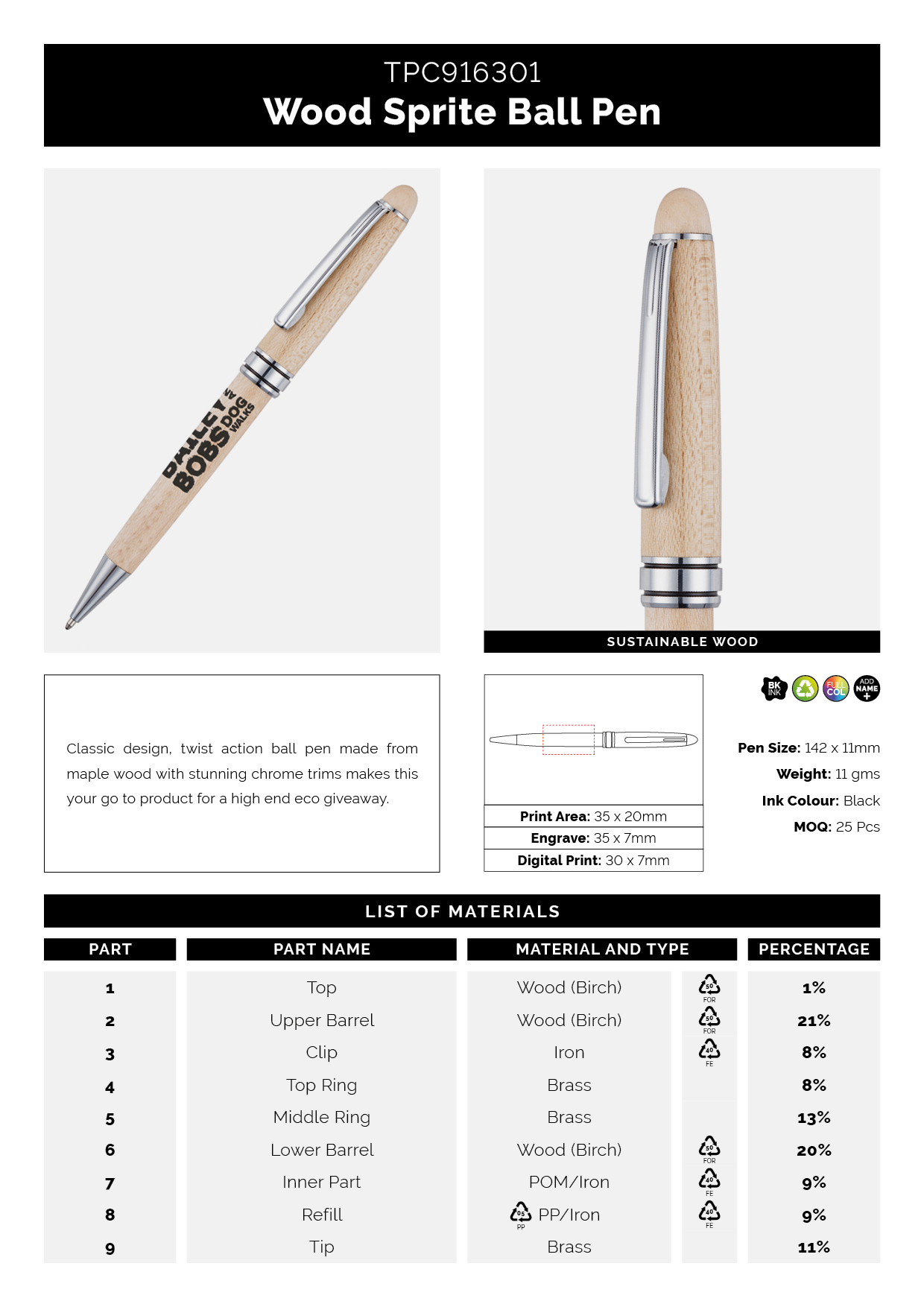 Wood Sprite Ball Pen | AD Branded Solutions